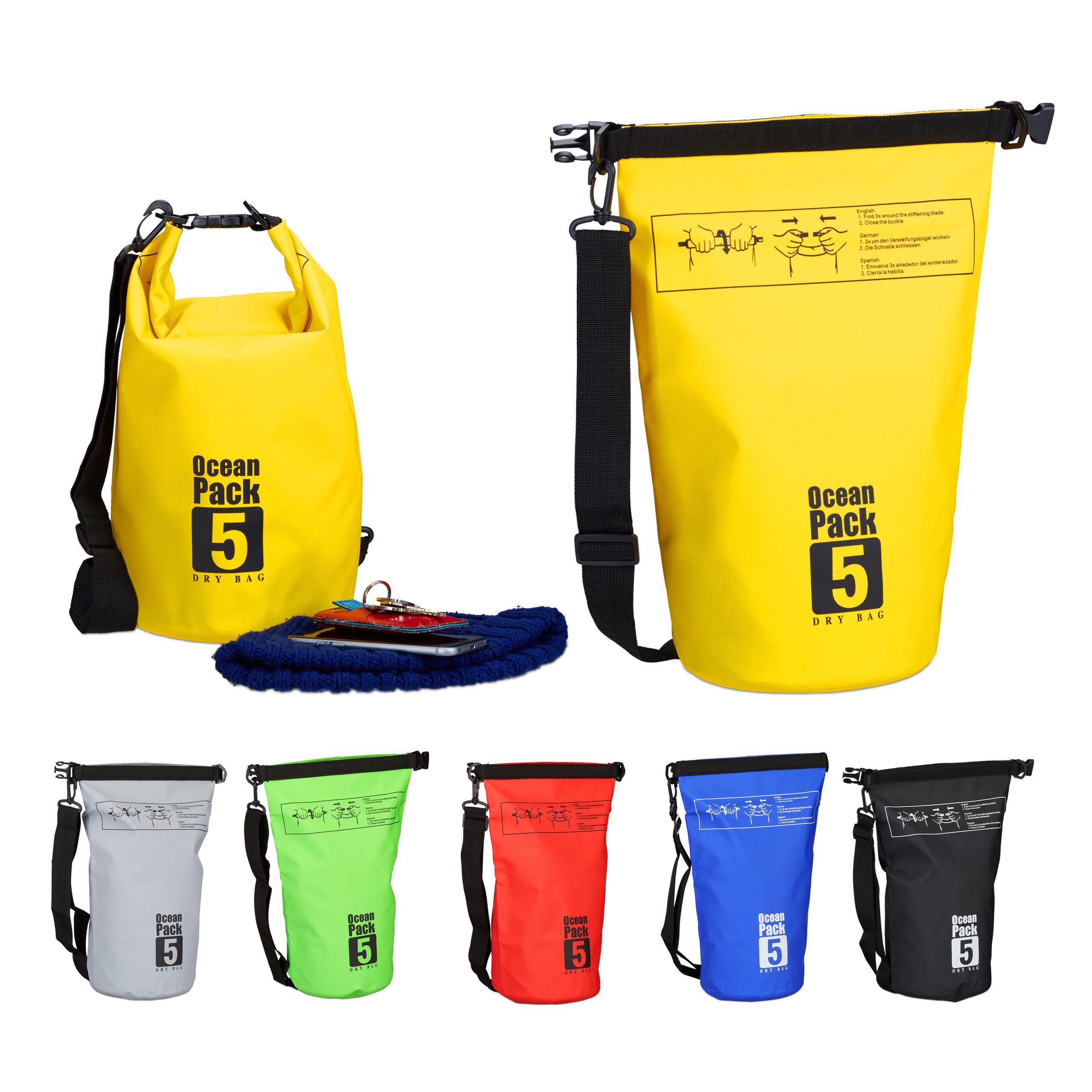 Preisvergleich für relaxdays Packsack Ocean Pack 5L wasserdicht, Gelb ...
