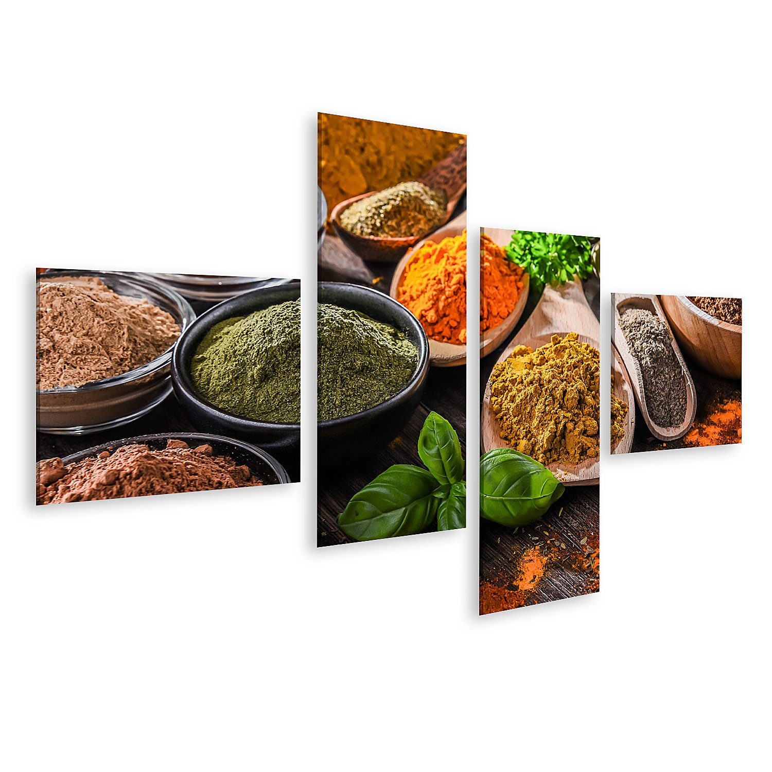 islandburner Leinwandbild Bild auf Leinwand Vielfalt Gewürze Holz Küchentisch Küche Wandbild ...