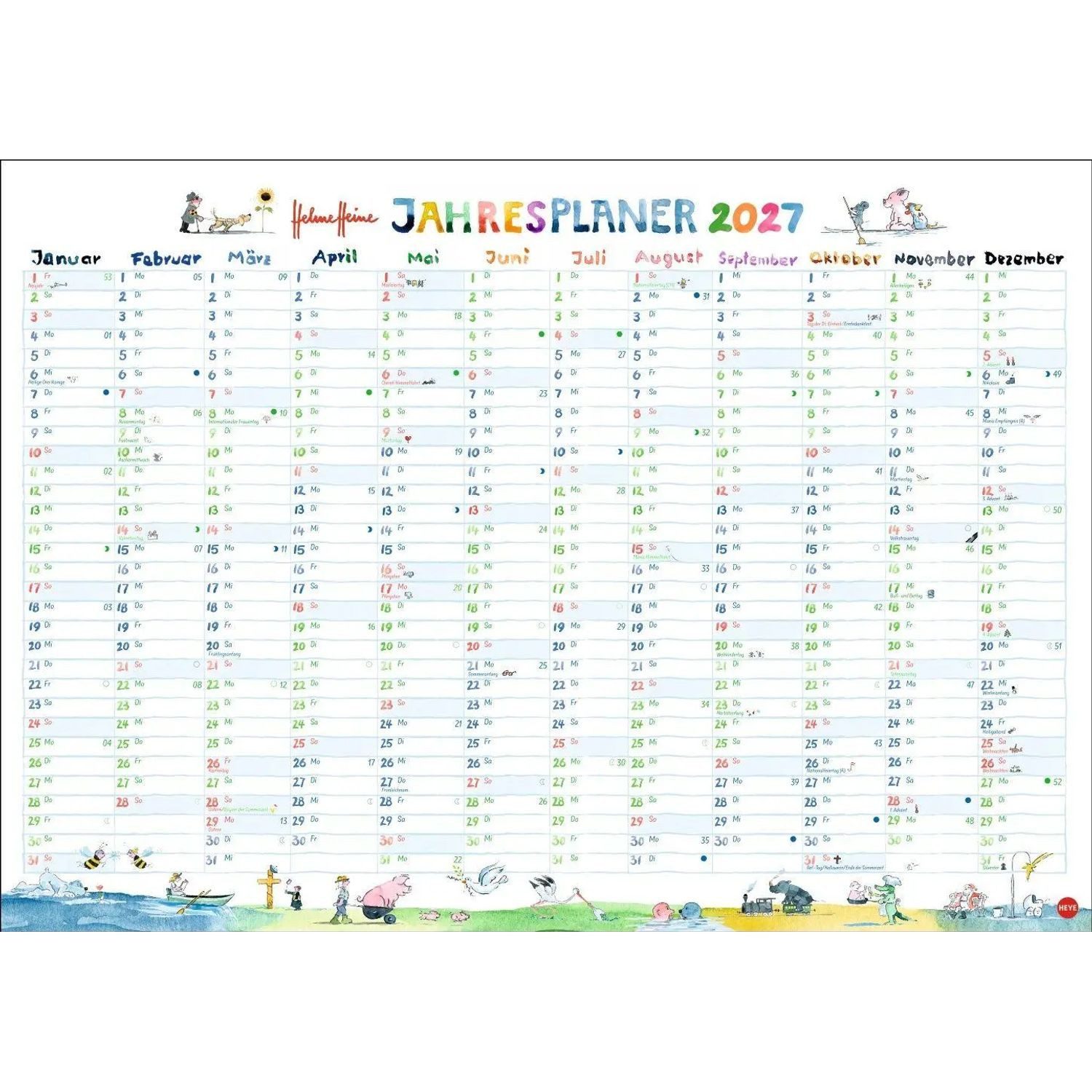 HEYE Familienkalender Helme Heine: Familienplaner-Buch A5 2027