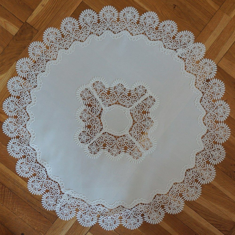 Matches21 Home And Hobby Tischdecke Mitteldecke Rund Jaquard Spitze