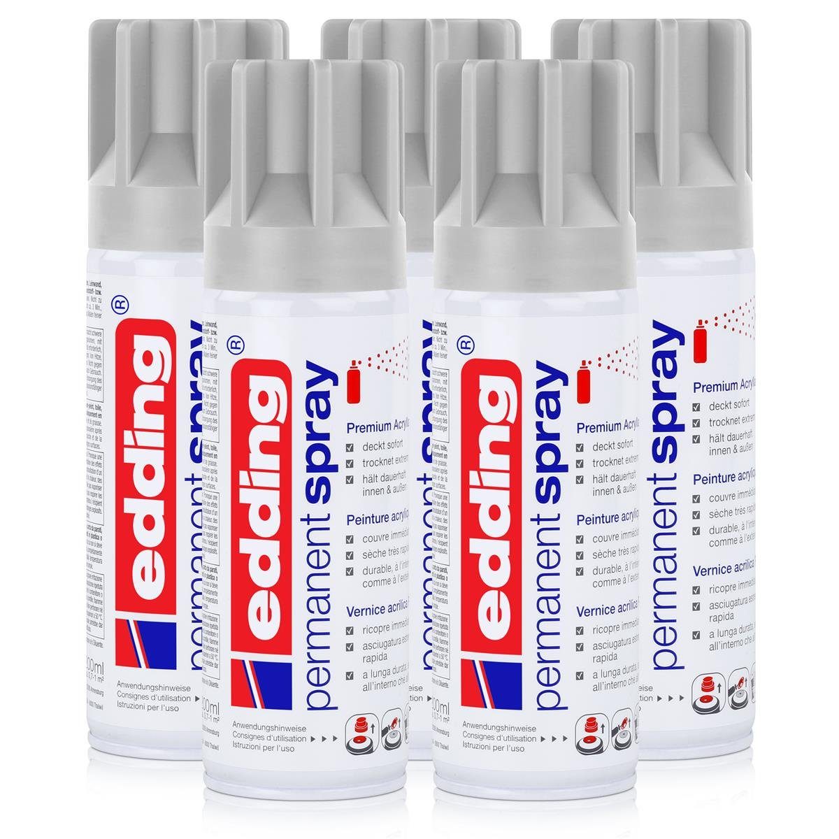 edding Sprühfarbe edding Permanent Spray lichgrau 200 ml Premium Acryllack, RAL 7035 (5e