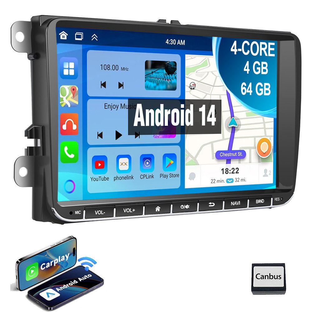 ESSGOO Android 14 Autoradio Für VW GOLF 5 6 Touran Passat Caddy Tiguan Autoradio (Digitalradio ...