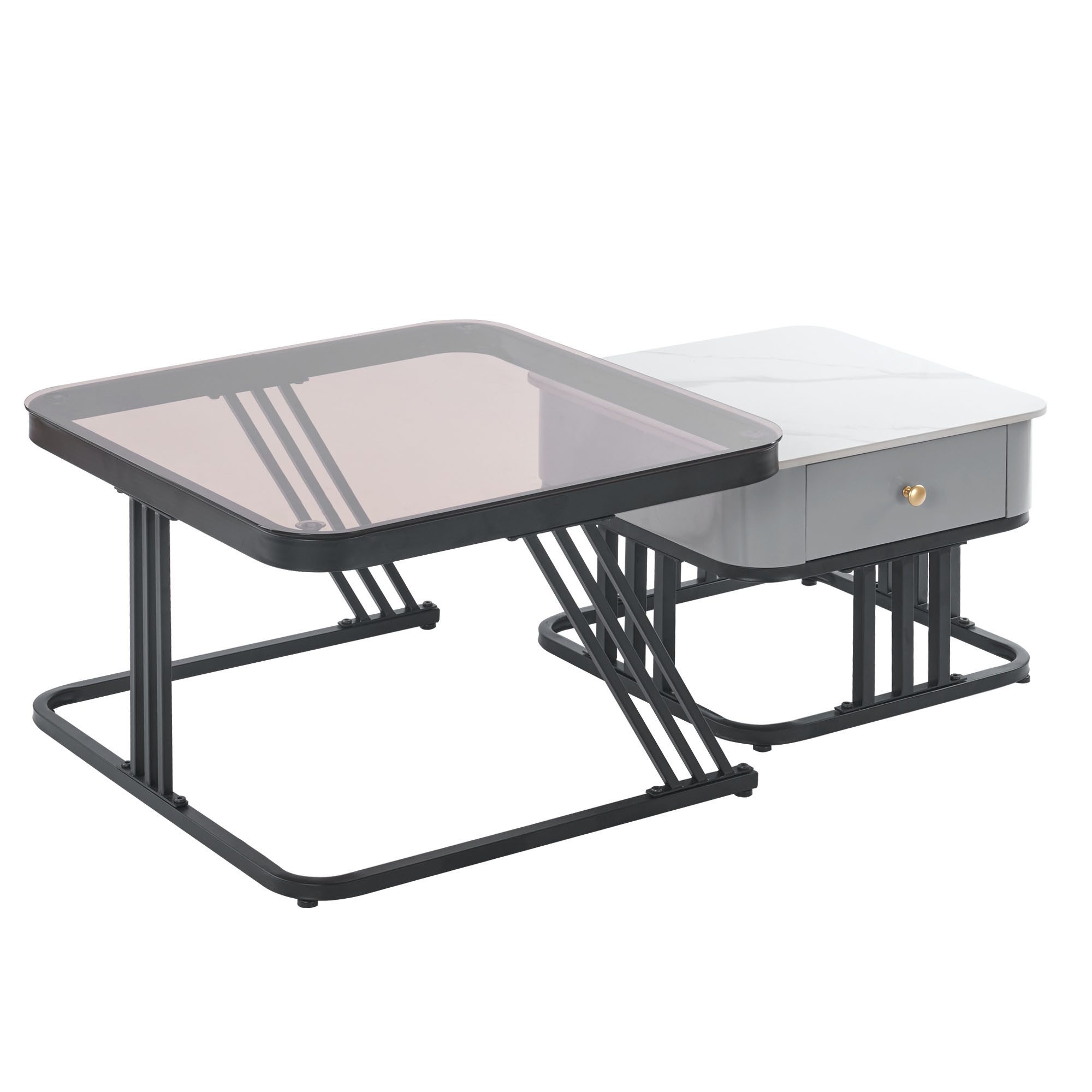 Oeryde Couchtisch 2 Tlg Couchtisch Set Teal Glasandmarmor