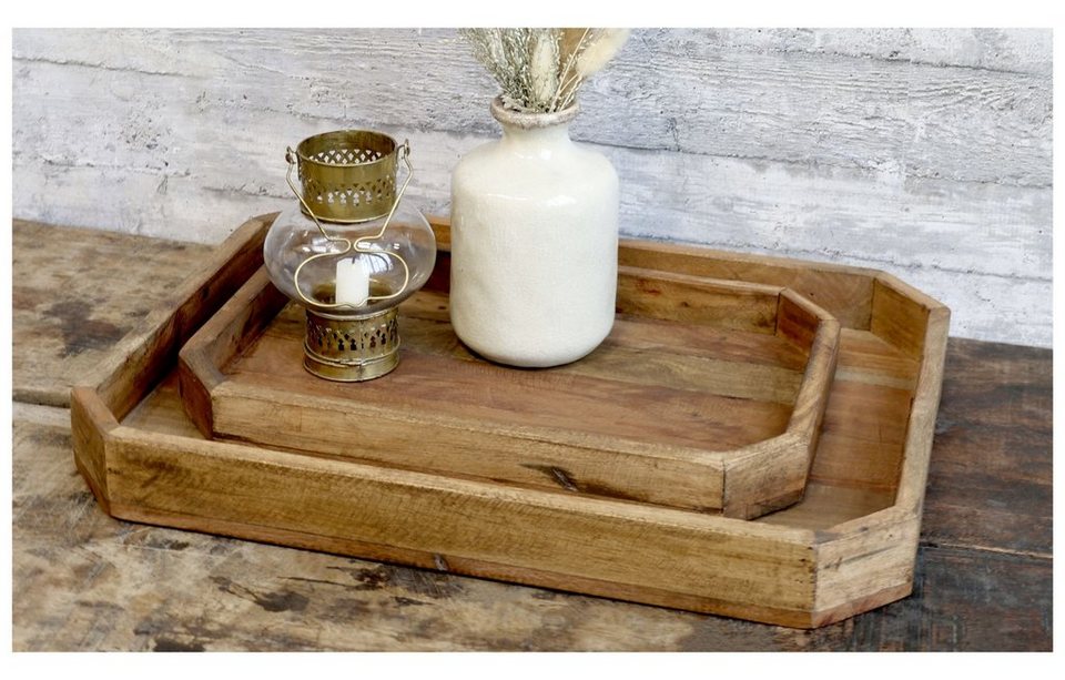 Chic Antique Dekotablett 2er Tablett Set Serviertablett Holz Kiste