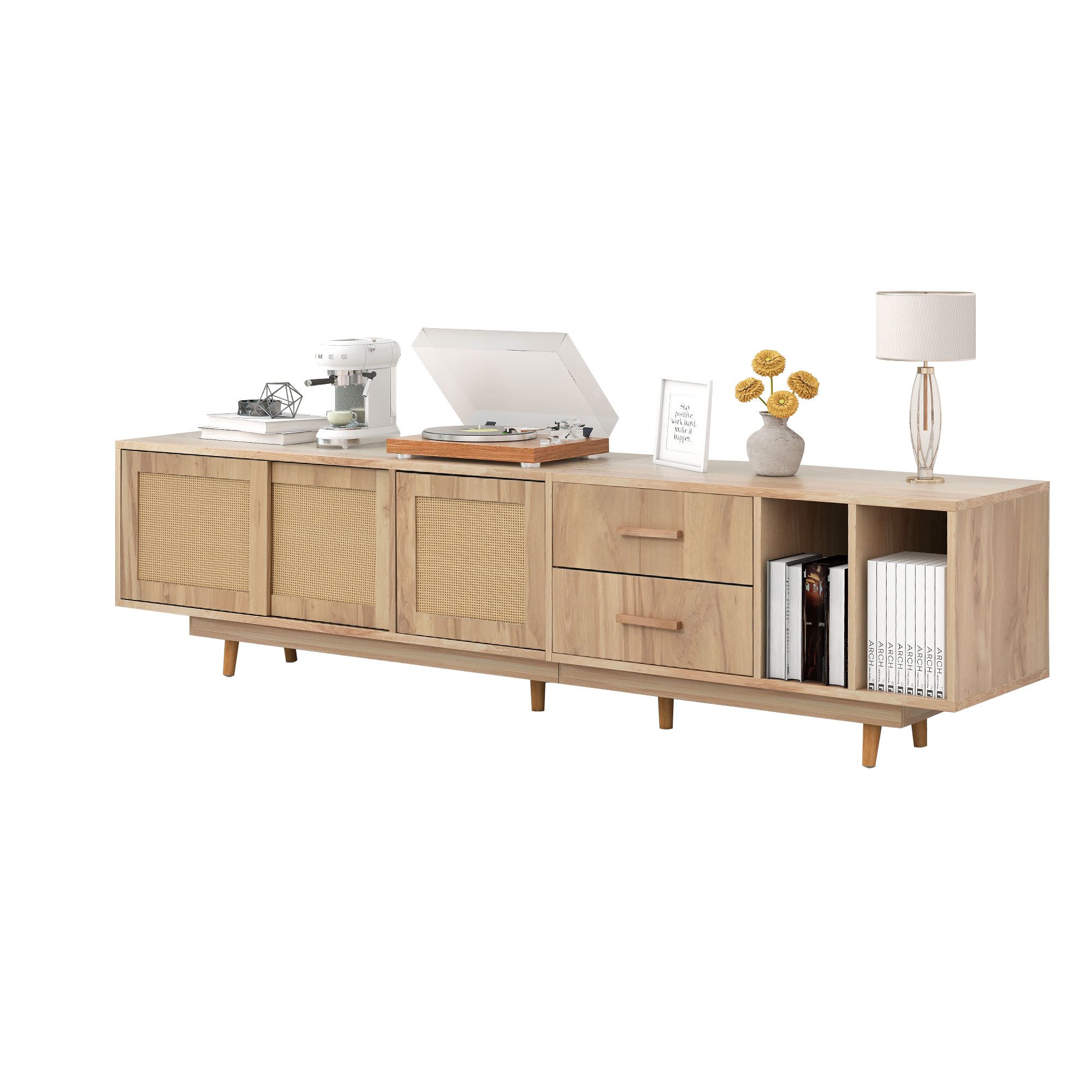 Merax Lowboard Mit Rattan Geflochten Türen Und 2 Schubladen Tv Schrank