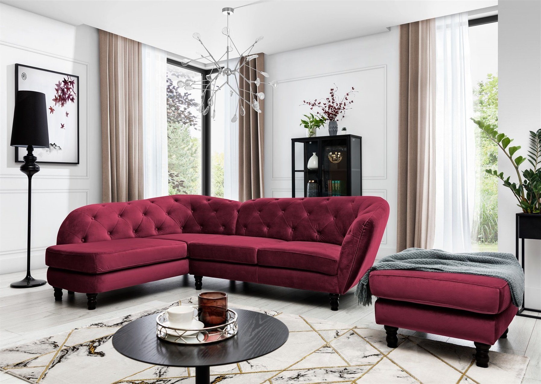 Fun Möbel Ecksofa Ecksofa Designersofa Charlotte Incl Hocker In Stoff