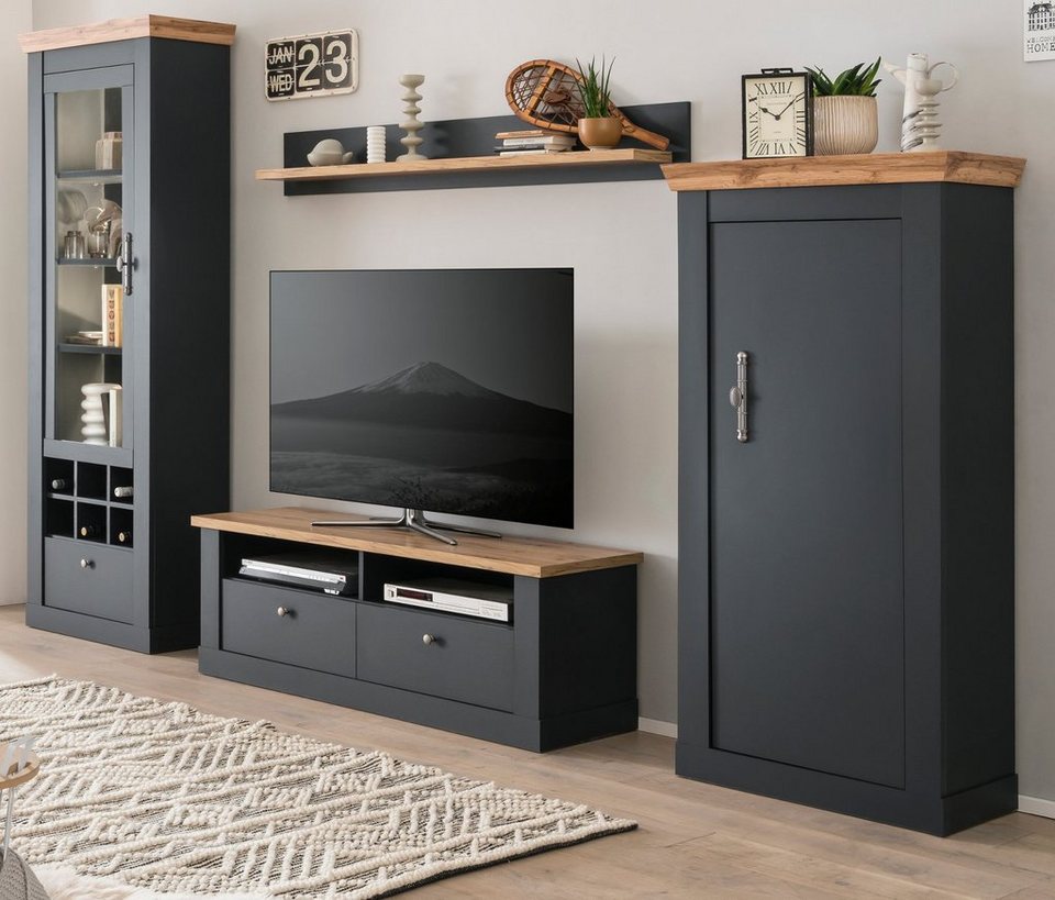 Furndesign Wohnwand Ribera Moderner Landhausstil Matt Grau Und