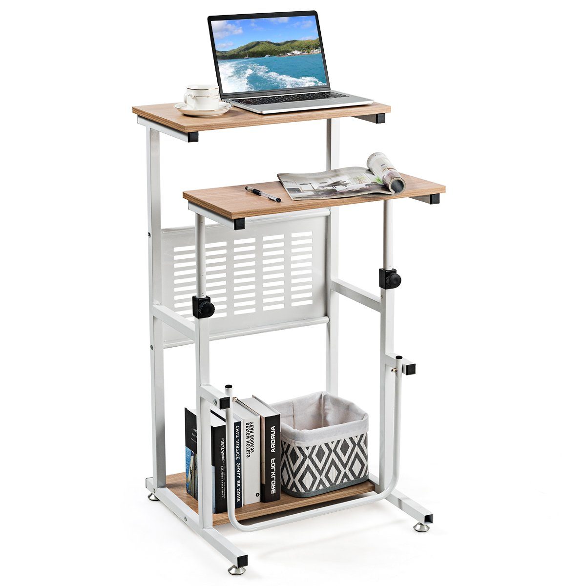 Costway Schreibtisch Höhenverstellbar 68 98cm Steh Sitz Tisch 55x53x