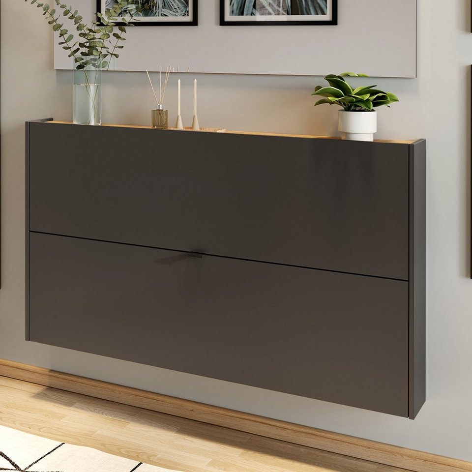Lomadox Schuhschrank Aberdeen 01 Mit 2 Klappen Graphit 140cm Breit