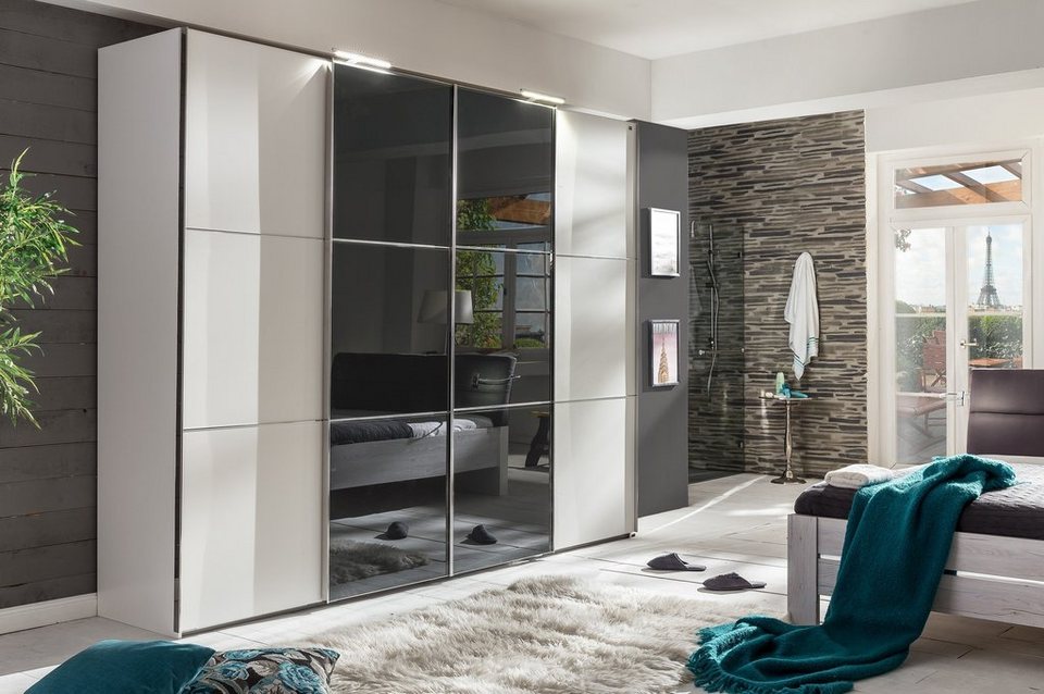 Möbelando Schwebetürenschrank Escape In Glas Grey Mit 4 Türen Und 6