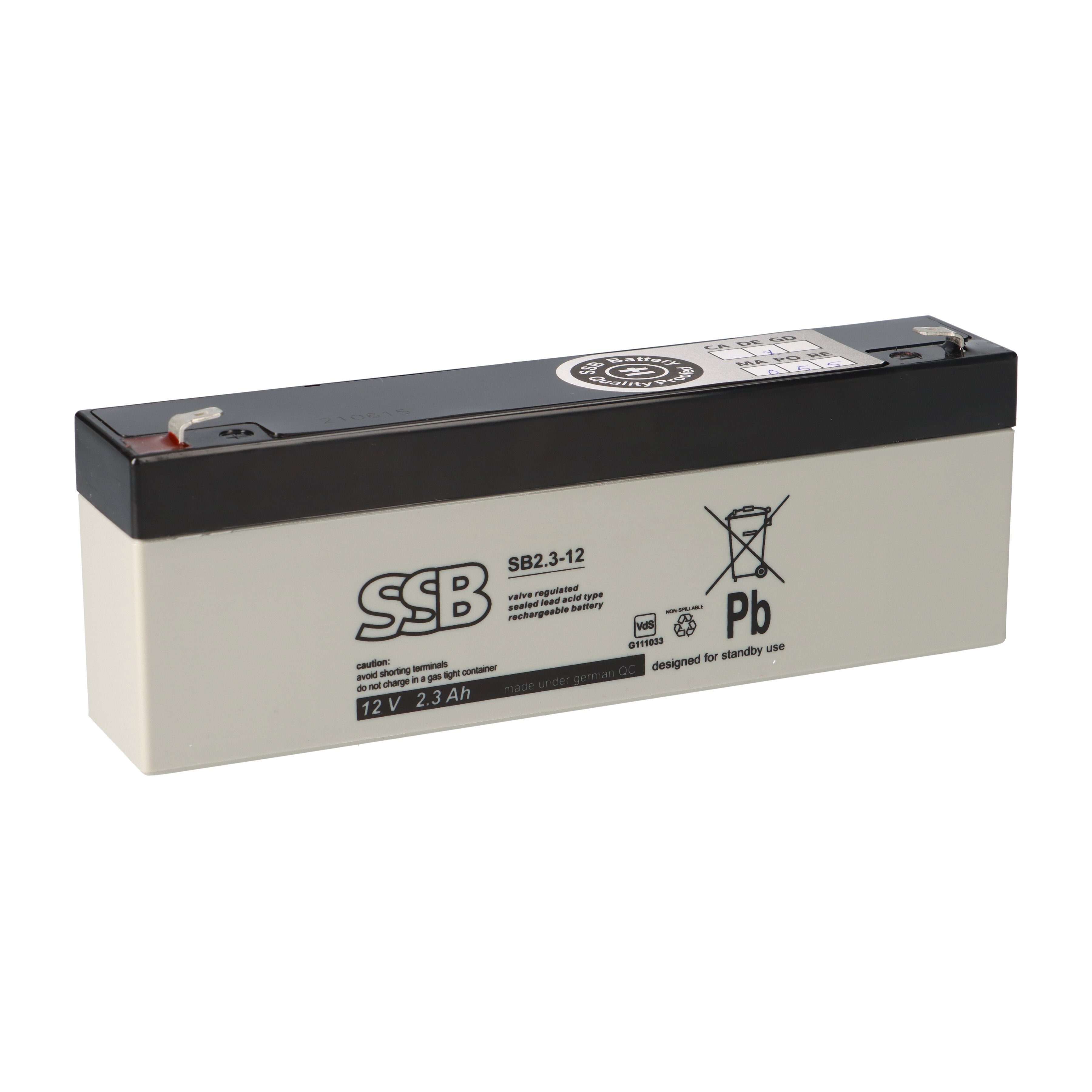 SSB Battery SSB Blei Akku SB 2.3-12 AGM Batterie VdS G111033 - 12V 2,3Ah Bleiakkus
