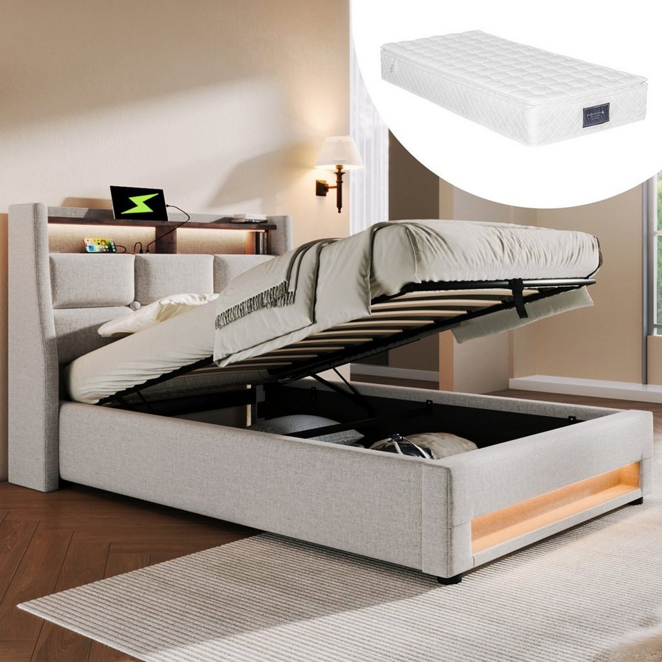 Ulife Polsterbett Led Jugendbett Mit Usbbettgestell Aus Leinenmaterial