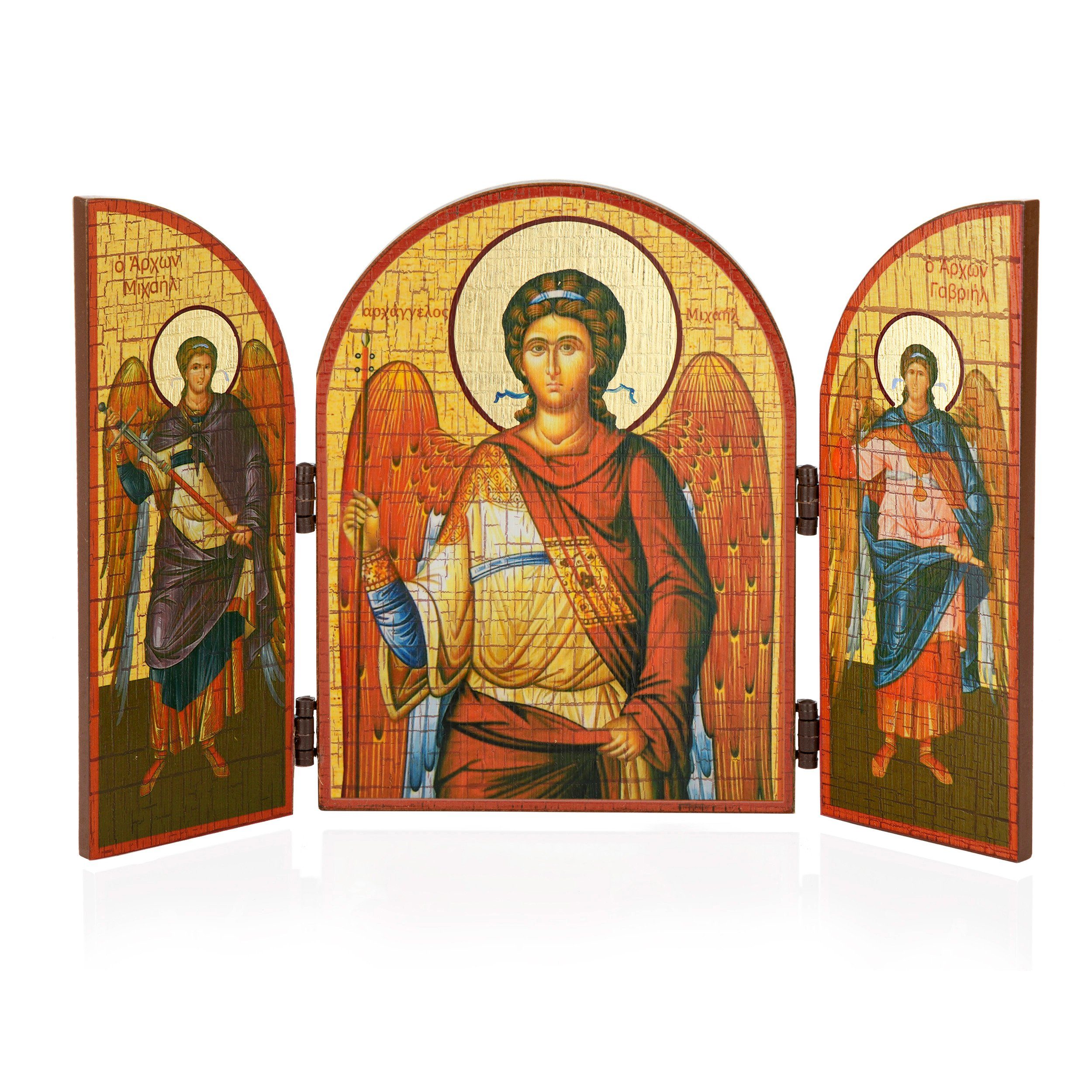 NKlaus Bild Erzengel Michael Ikone Triptychon MDF-Holz 25x16cm Christlich 13818, Religion