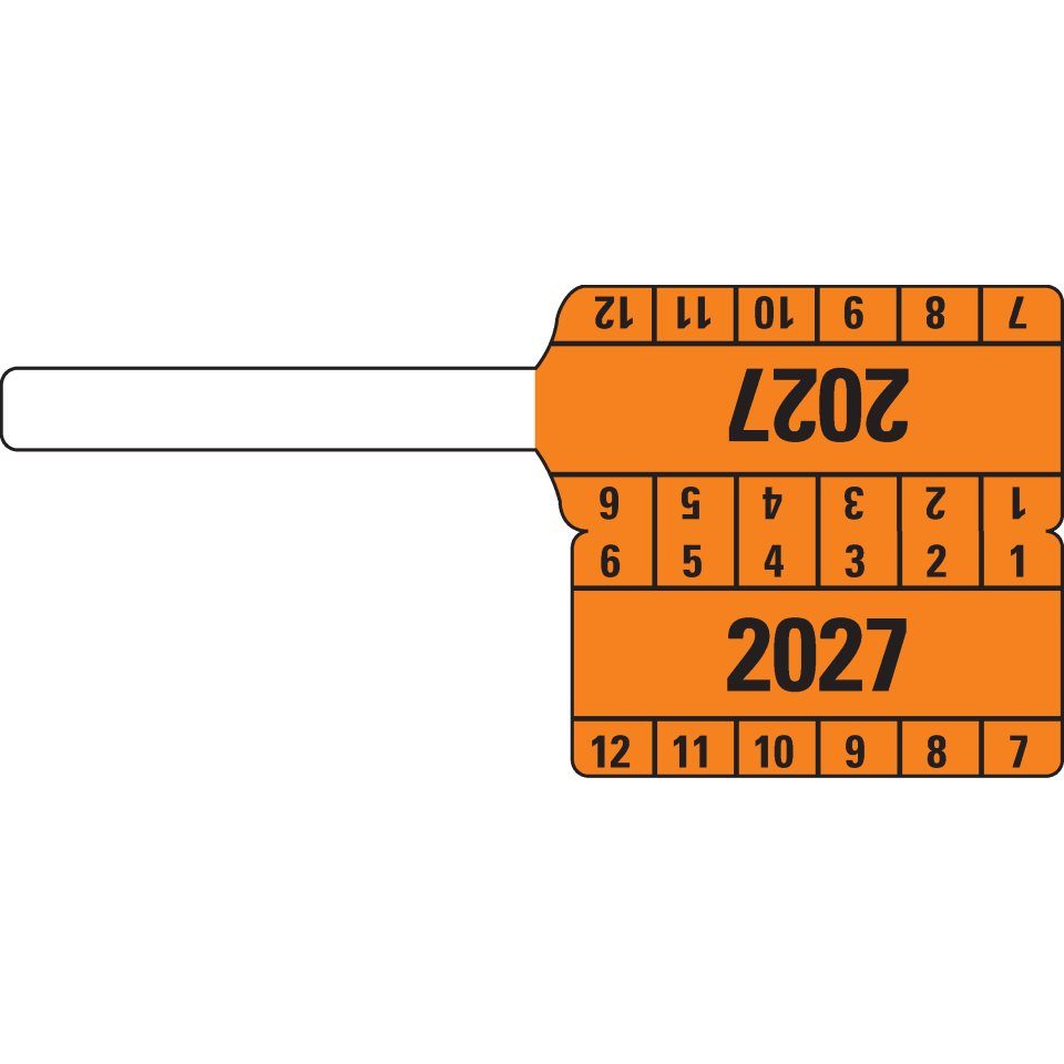Dreifke Hinweisschild Dreifke® Kabelprüfplakette 2027, orange, Folie, selbstklebend, 65x30mm, 10 ...