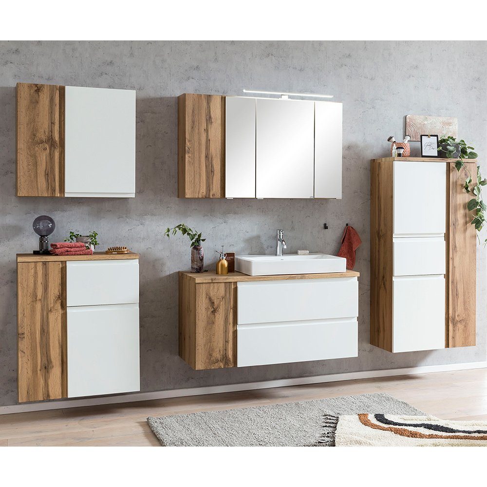 Lomadox Badmöbel Set Vasto 03 White Spar Set 5 St Wotan Eiche Nb