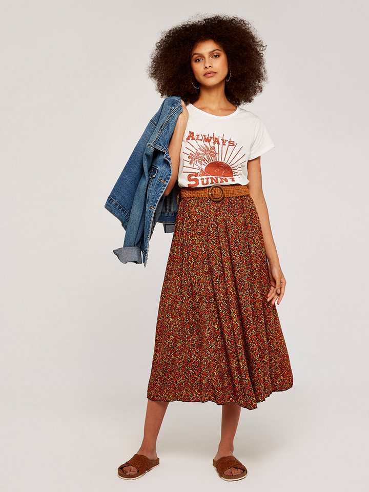 Apricot Midirock Microditsy Belted Midi Skirt 2 Tlg Flechtgürtel
