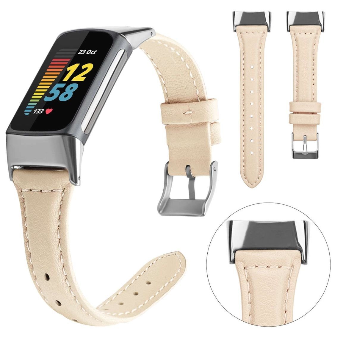 Wigento Für Fitbit Charge 5 Hochwertiges Leder Uhr Watch Smart Sport