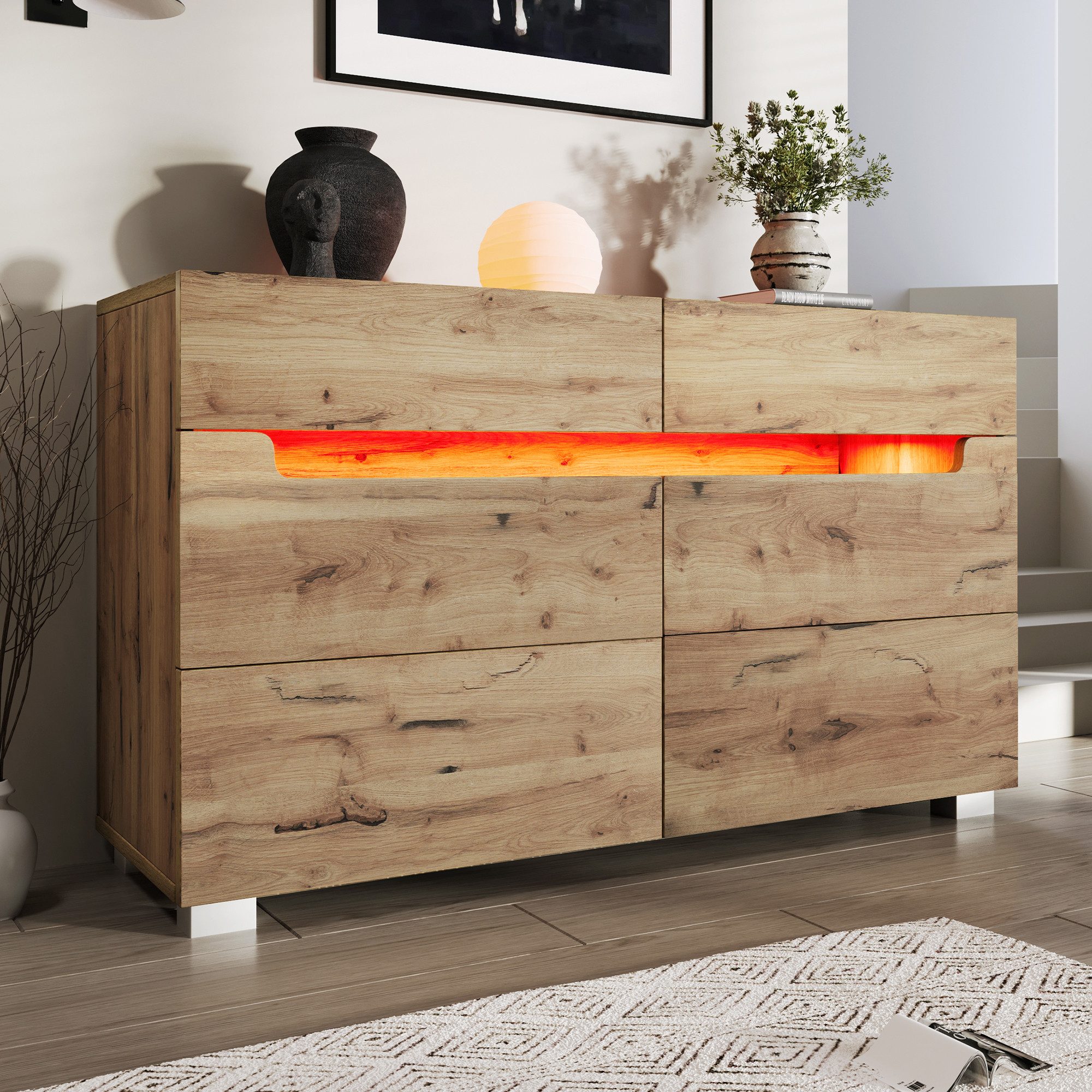 Flieks Kommode Holz Mit 6 Schubladen Für Wohnzimmer Schlafzimmer Und