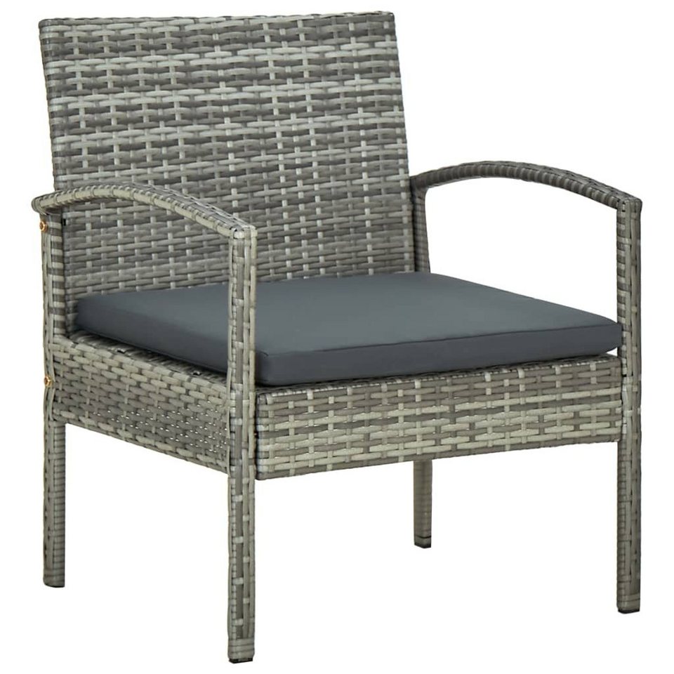 vidaXL Gartenstuhl Gartenstuhl mit Kissen Poly Rattan Grau (1 St) vidaXL Gartenstuhl Gartenstuhl mit Kissen Poly Rattan Grau (1 St)