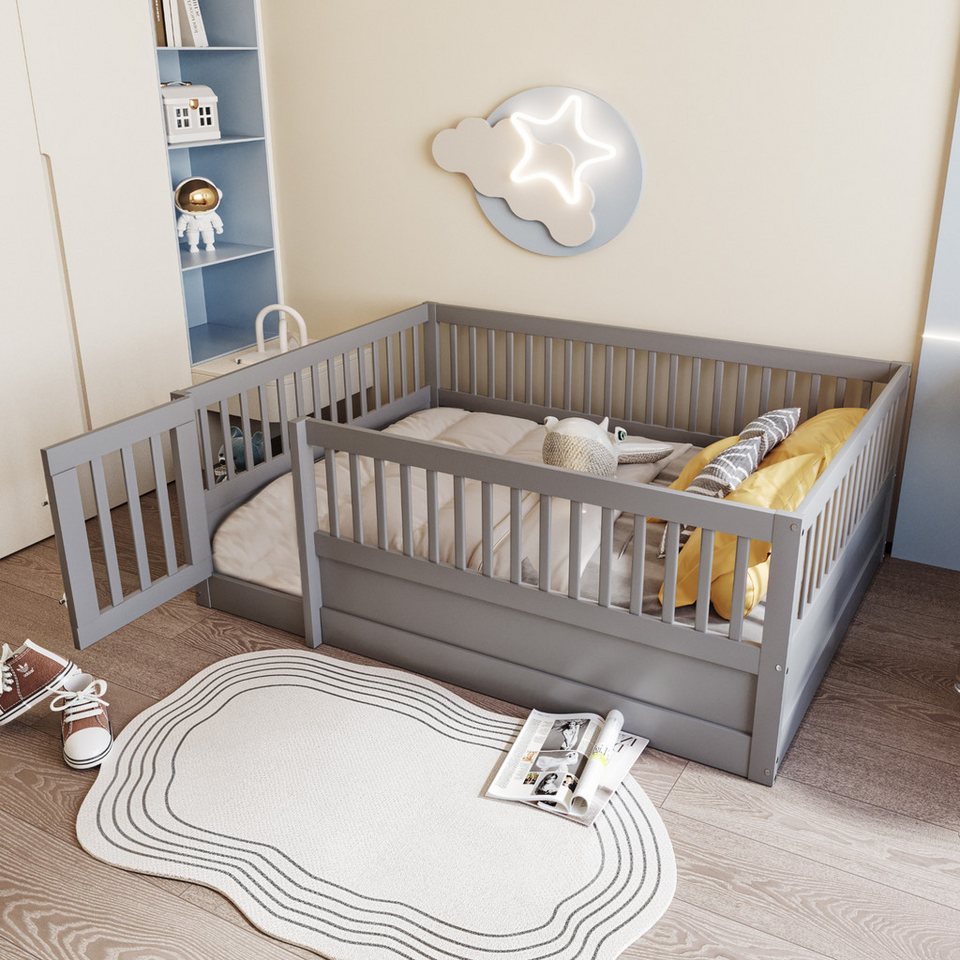 Rutaqian Bettgestell Kinderbett Bodenbett Doppelbett Einfacher Stil