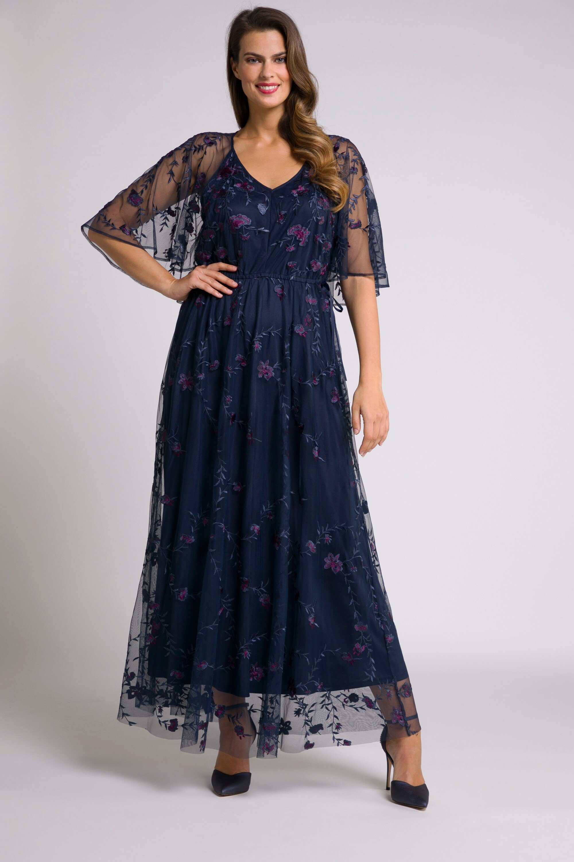 Ulla Popken Abendkleid Abendkleid Stickerei Doppellagig V Ausschnitt
