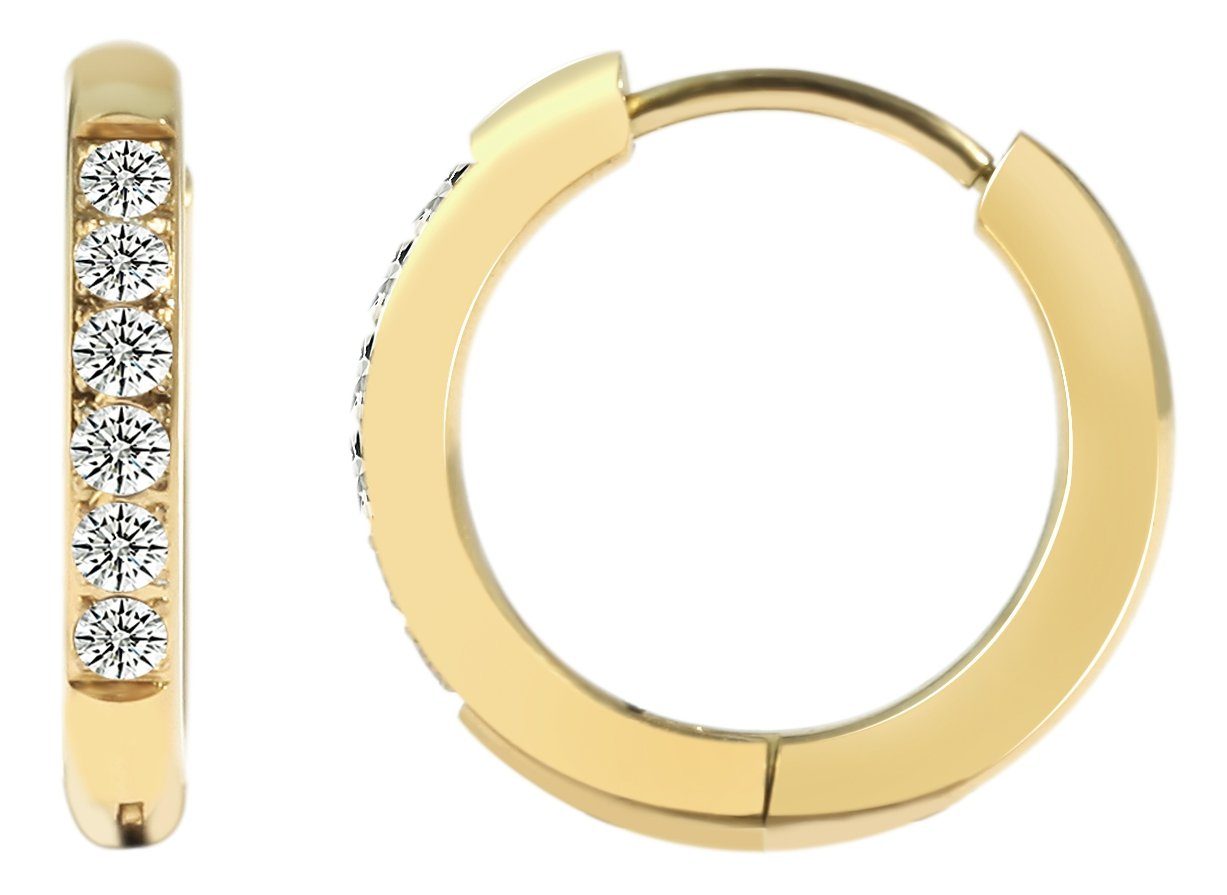 AKZENT Paar Creolen Kasani Klapp-Creolen aus Edelstahl mit Similisteinen (Paar, Paar)