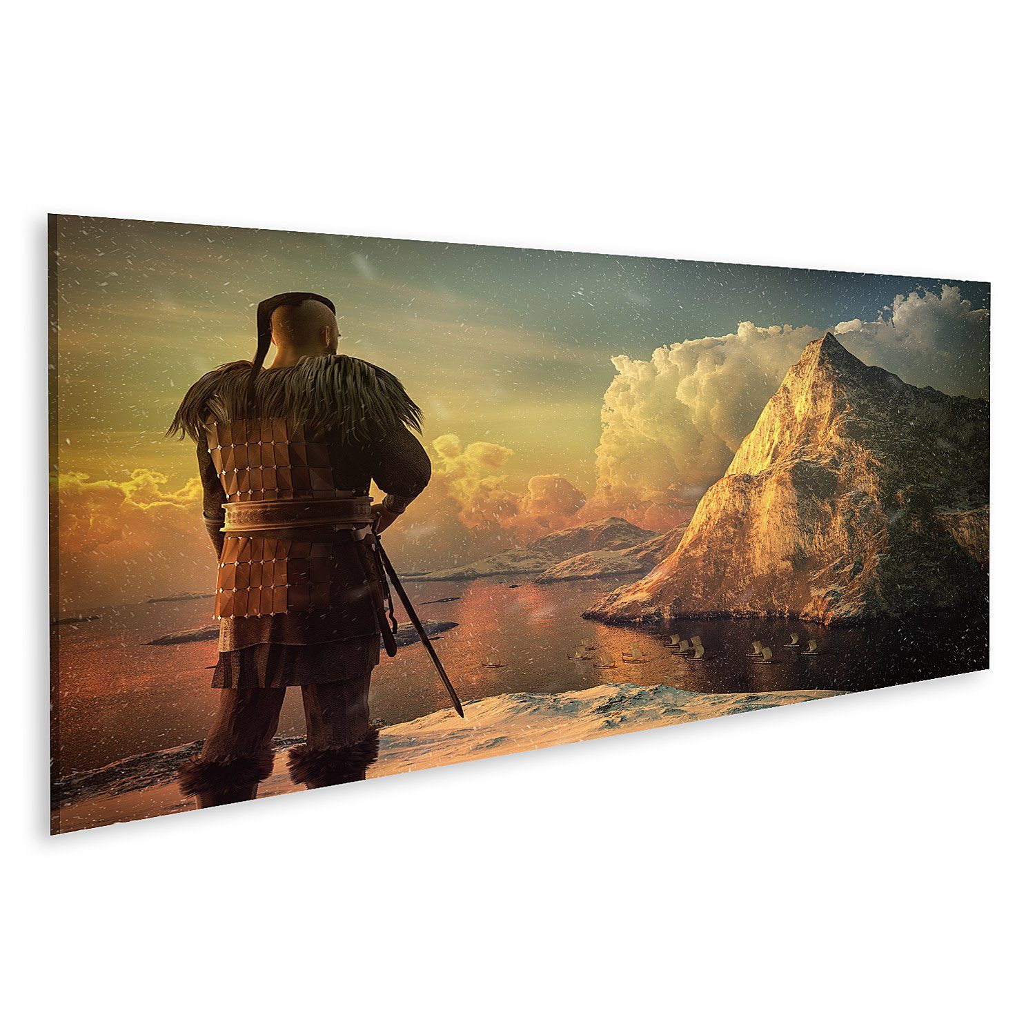 islandburner Leinwandbild Bild auf Leinwand Wikinger Krieger Blickt Auf Berg Wandbild Poster ...