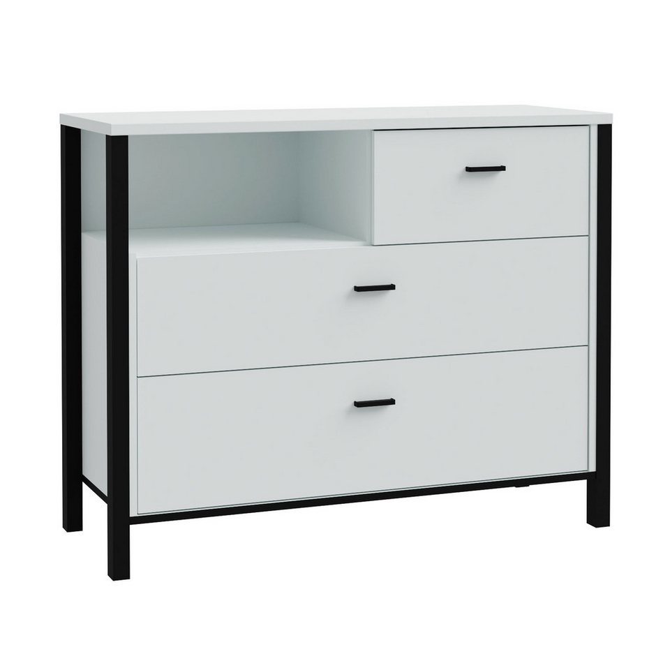 Expendio Schubkastenkommode Rouven 4 Secret Grey Schwarz 105x85x40 Cm