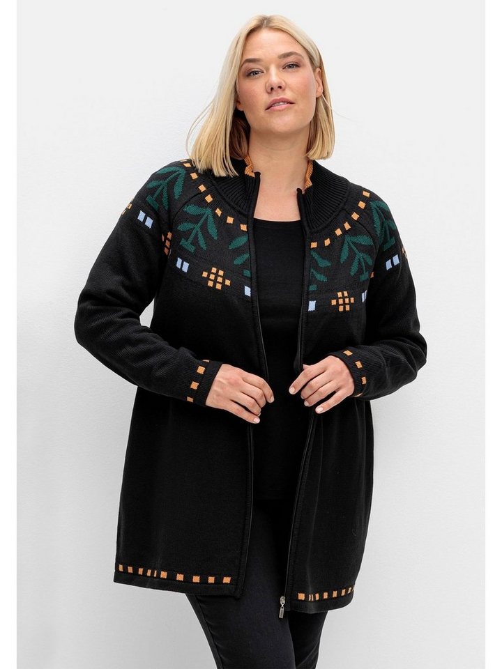 Sheego Longstrickjacke Große Größen Mit Intarsienstrick Und Stehkragen