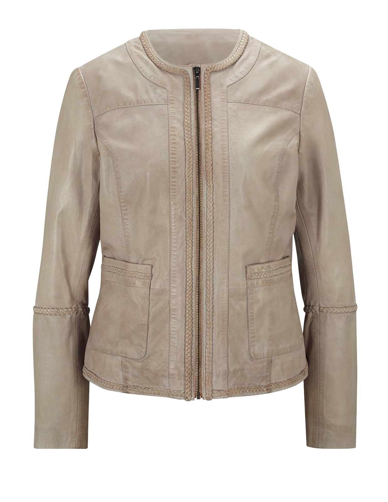 Heine Lederjacke Linea Tesini Damen Designer Lammnappalederjacke Sand