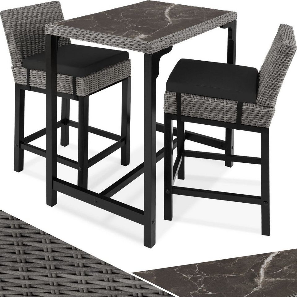 Tectake Sitzgruppe Rattan Bartisch Kutina Mit 2 Stühlen Latina Set 3
