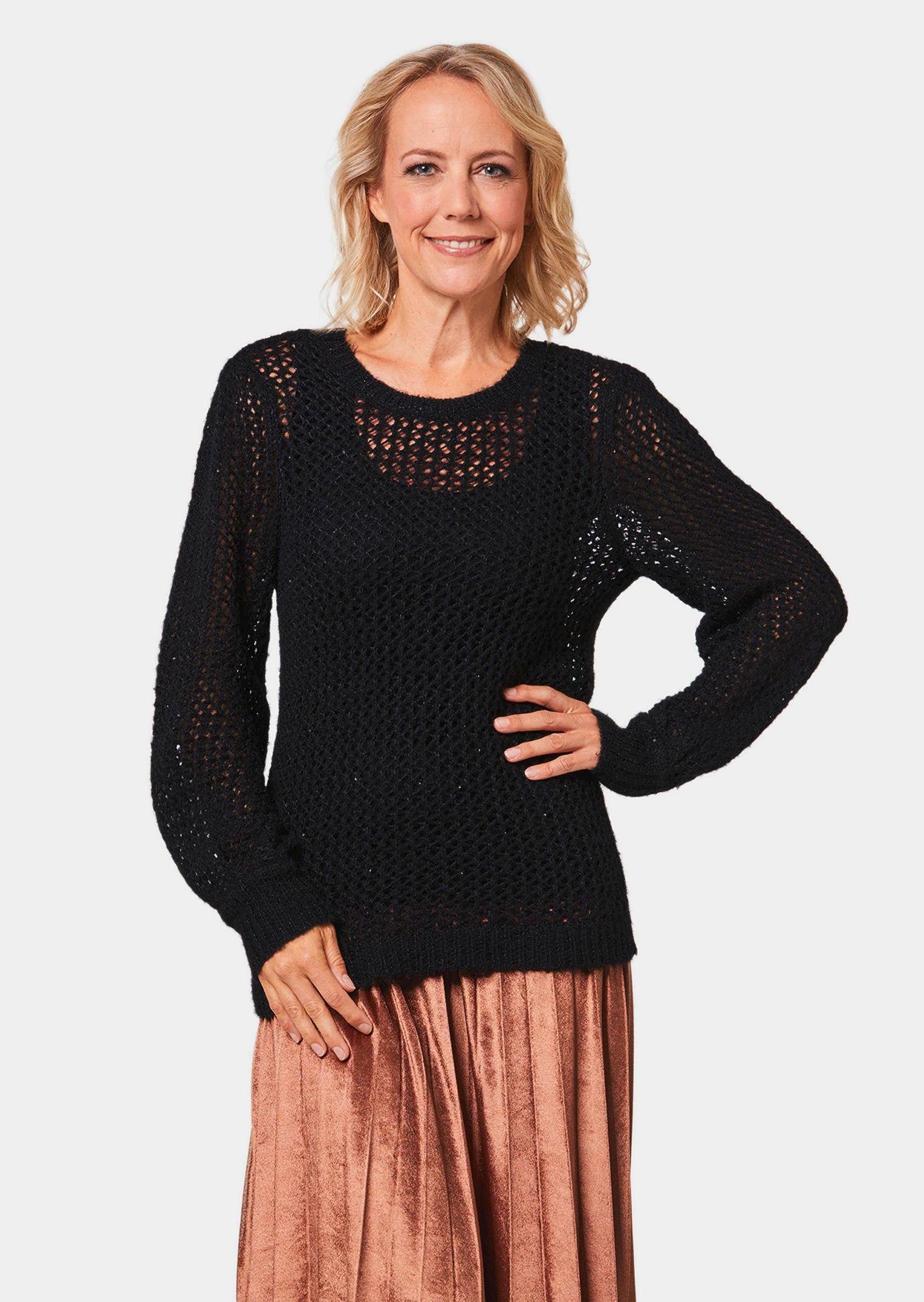 Goldner Strickpullover Femininer Pullover In Netzoptik Mit Pailletten