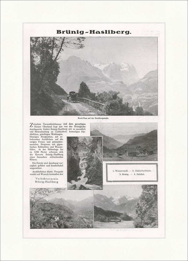 Kunstdruck Brünig-Hasliberg. Schweiz Alpbachschlucht Hohfluh Wagen Gebirge F_Vint, (1 St)
