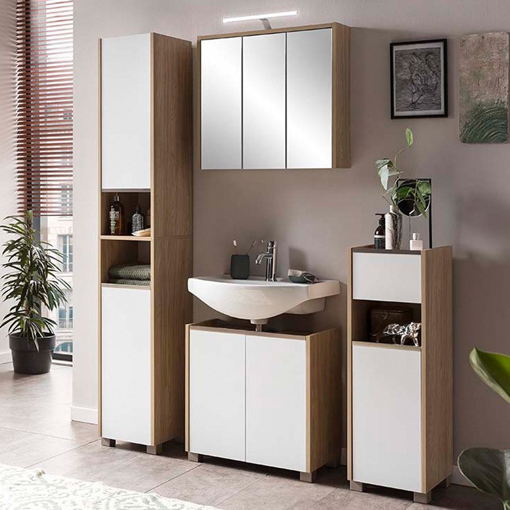 Lomadox Badmöbel-Set JIHLAVA-80, (Spar-Set, 4-St., Hochschrank Spiegelschrank ...