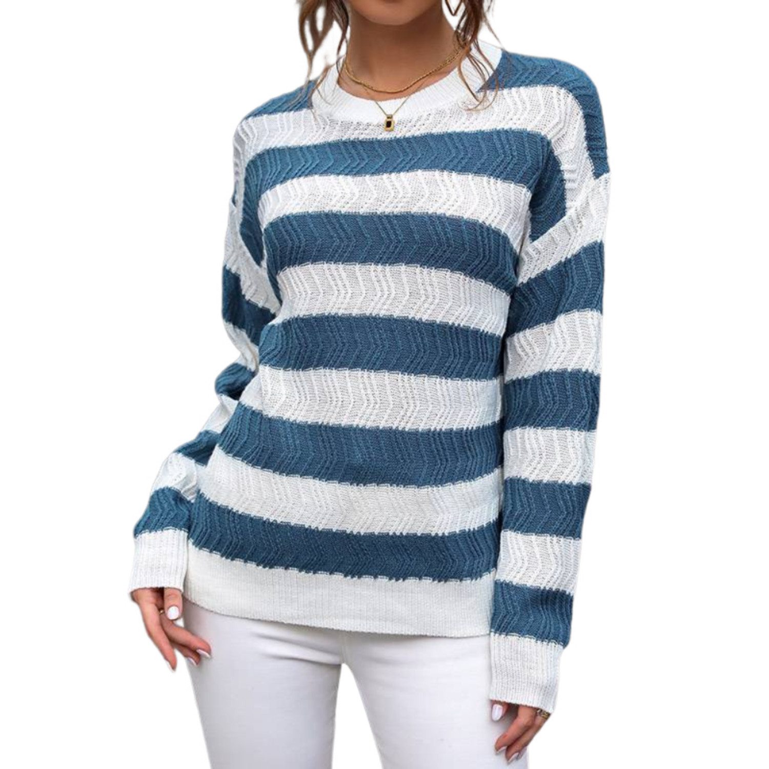 MC Star Ajourpullover Gestreifter Winterpullover mit Rundhalsausschnitt ...