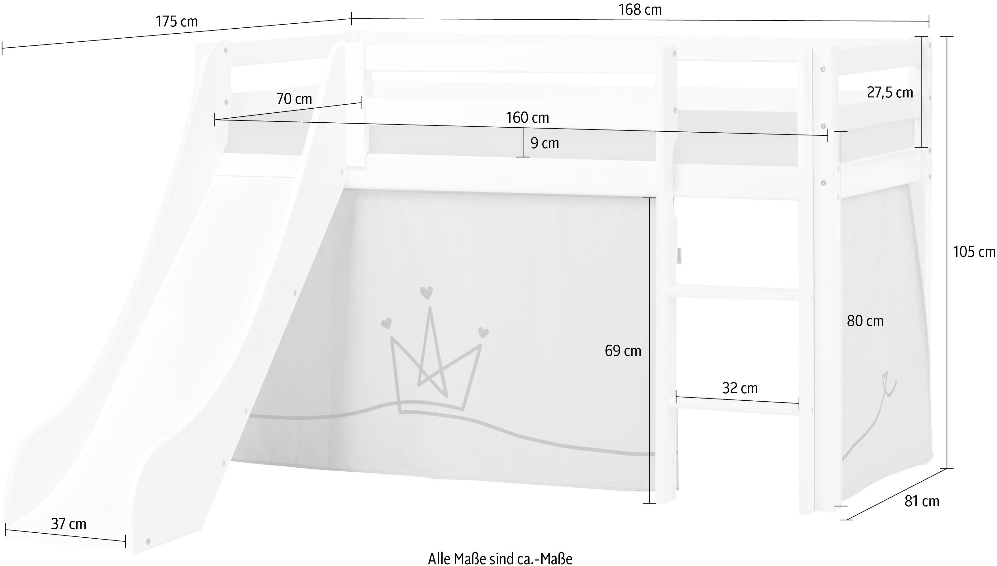 Hoppekids Hochbett «Princess» Rutsche & Vorhang Rosa und viel Auswahl