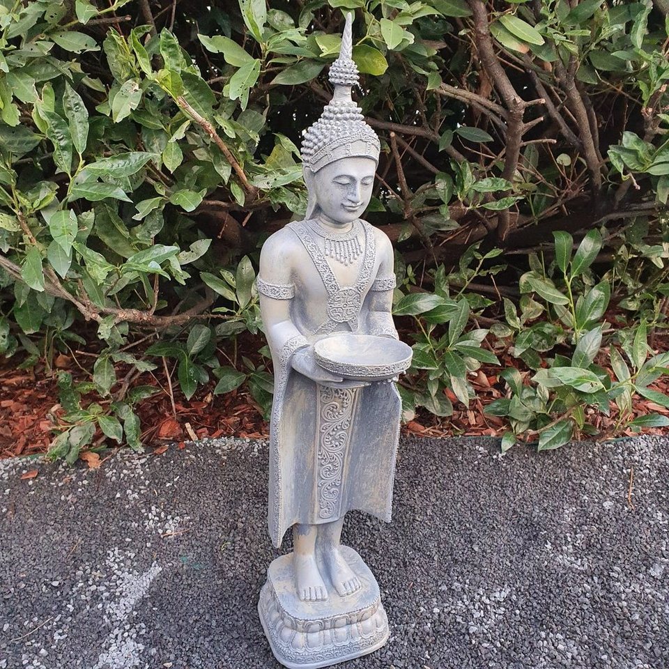 Aspinaworld Gartenfigur Tempelwächter Buddha Figur Mit Schale 76 Cm