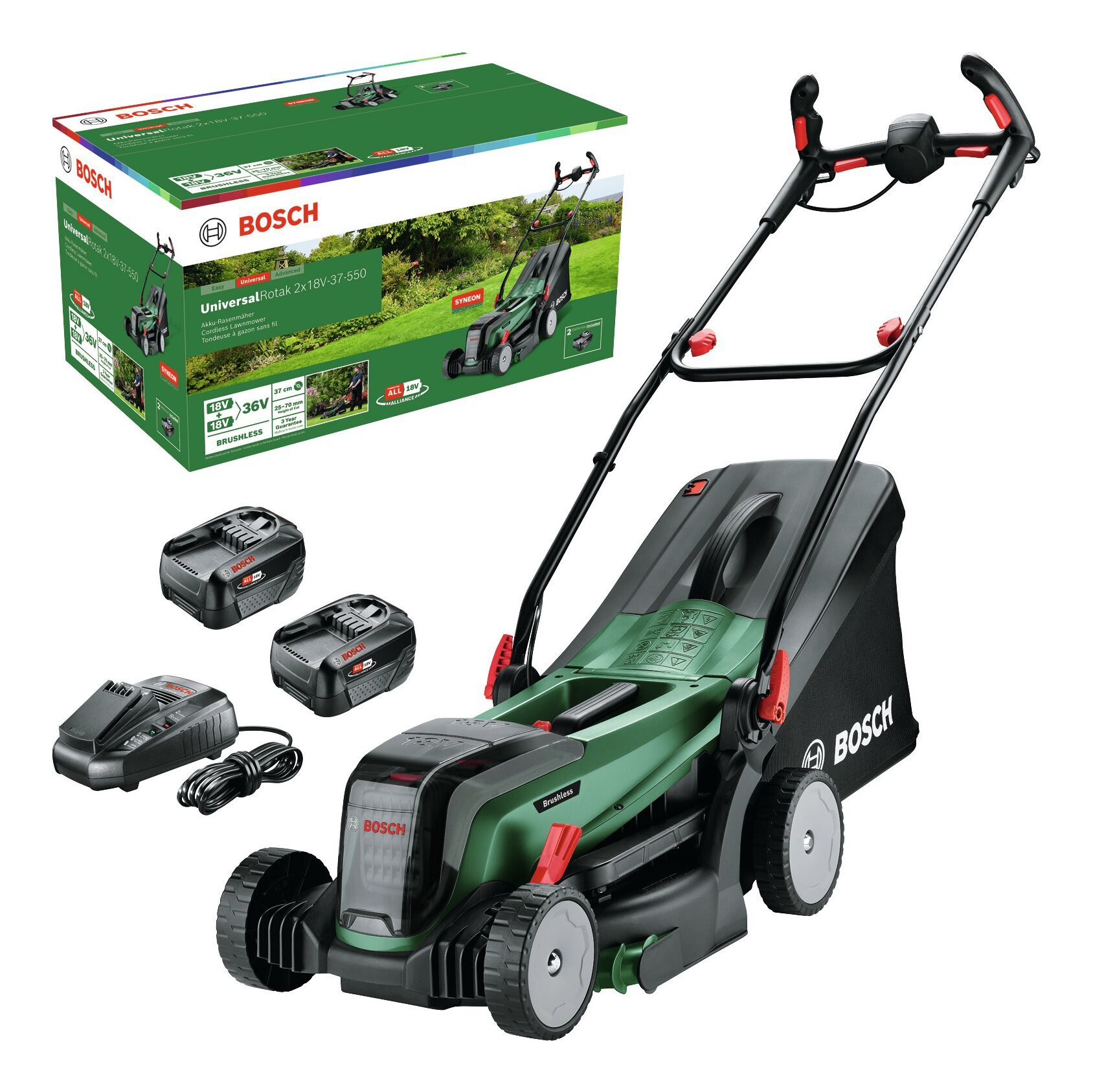 Bosch Home & Garden Akkurasenmäher UniversalRotak 2x18V-37-550, 37 cm Schnittbreite, mit 2xAkku ...