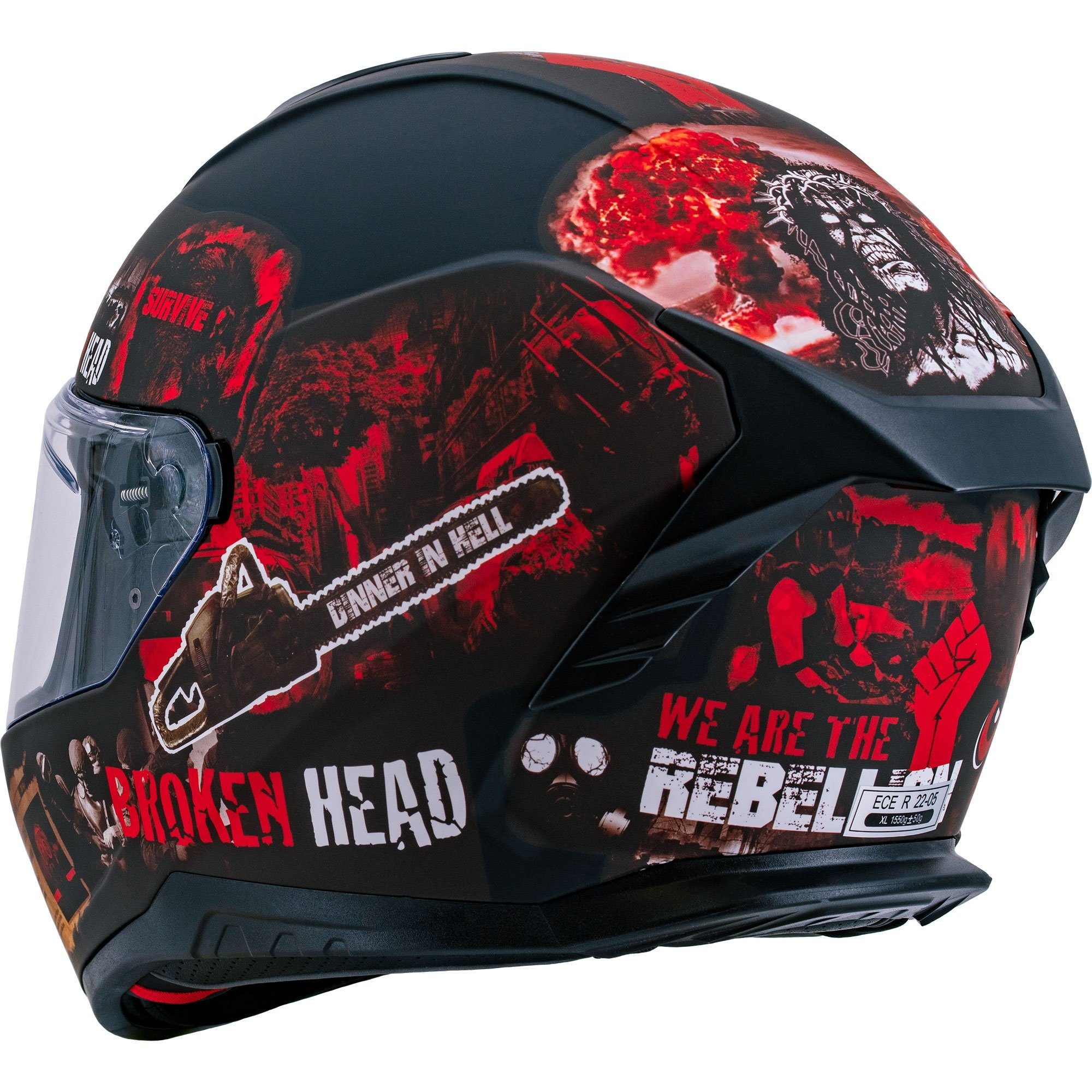 Broken Head Motorradhelm Broken Head Integralhelm Resolution Rot Set ...