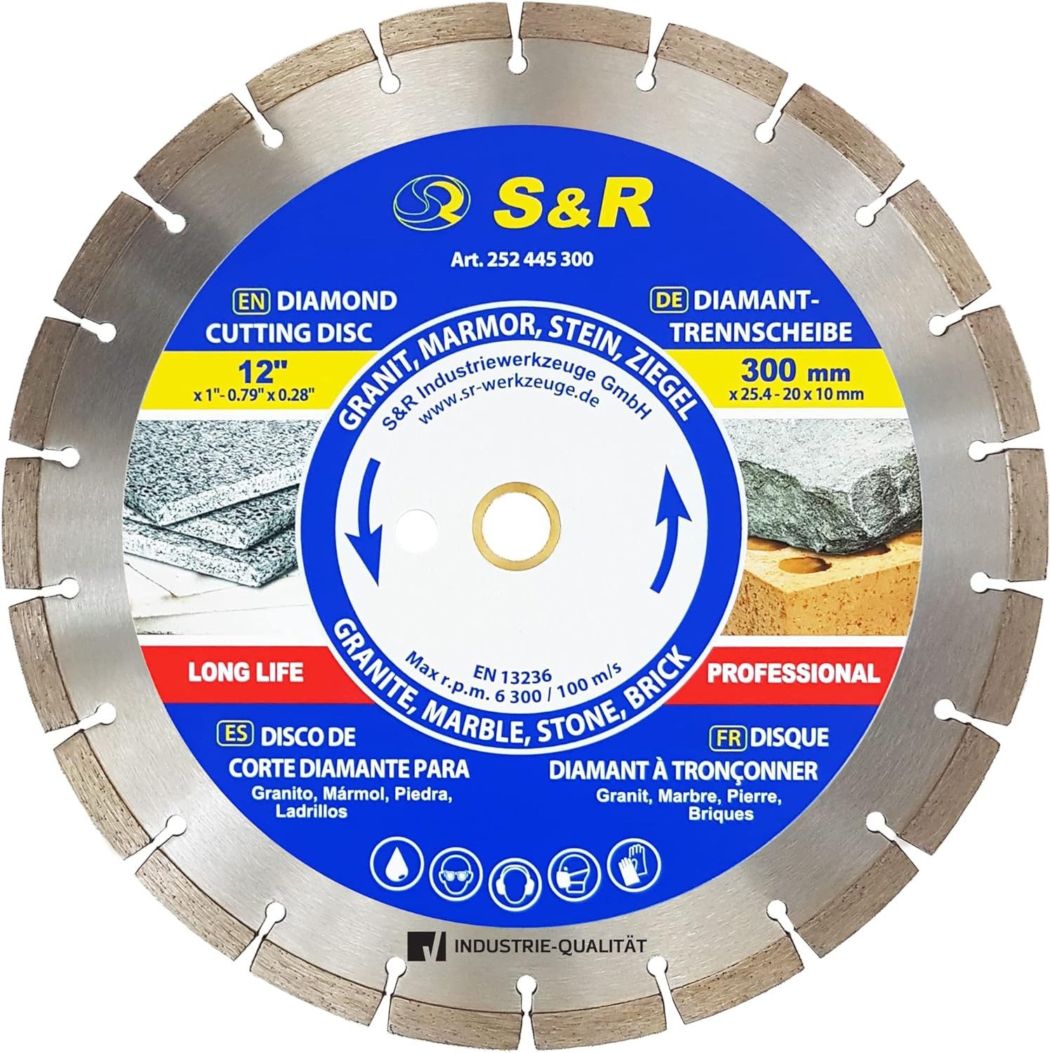 S&R Trennscheibe 300x25.4x3.0x10 mm, Industrie-Qualität für Naturstein, Kunststein, Ø 300 mm ...