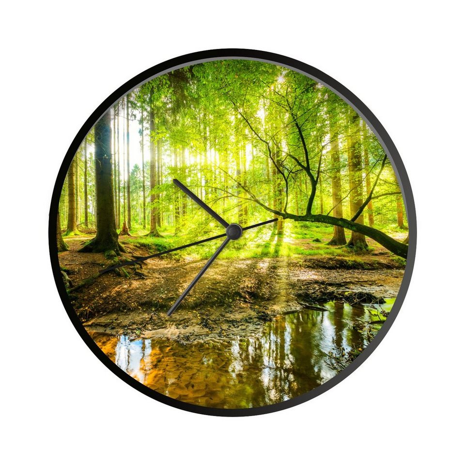 Muchowow Wanduhr Wald Landschaft Wasser Bäume Sonne Grün