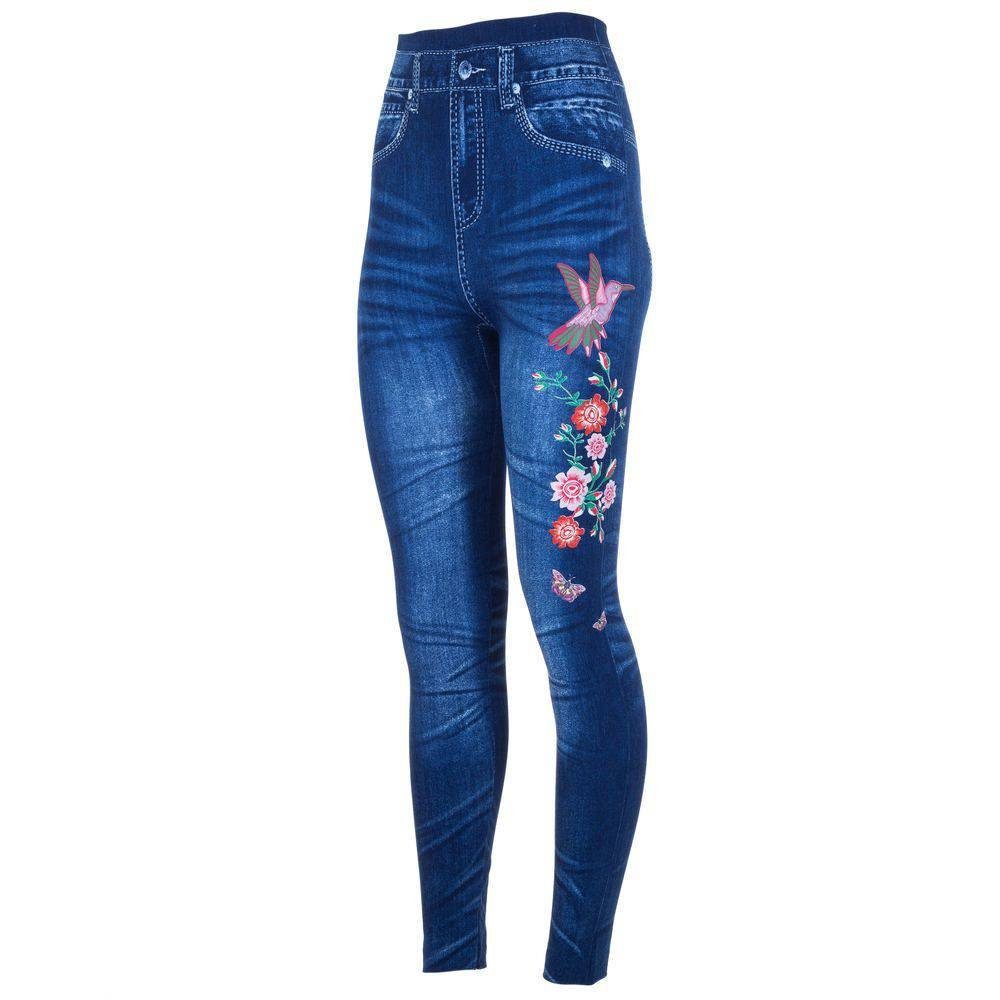 Ital Design Leggings Damen Freizeit Applikation Stretch Jeggings In Blau
