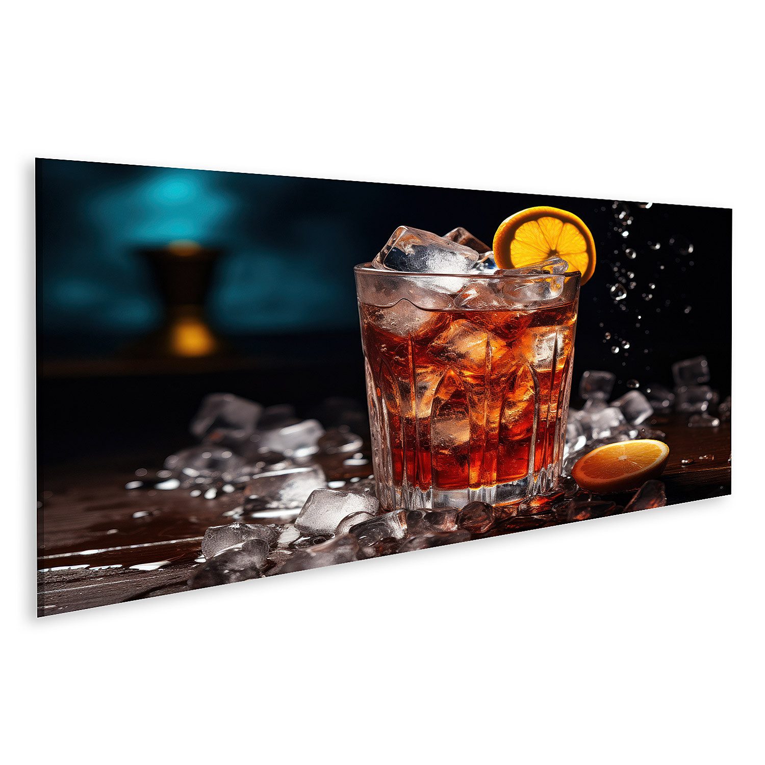 islandburner Leinwandbild Cocktail präsentiert in einem eisklaren Glas auf dem Wandbild Bar oder