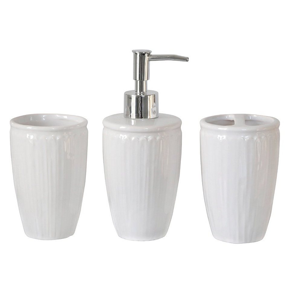 Grafelstein Badaccessoire Set 3tlg Bad Set Tialda Weiß Seifenspender