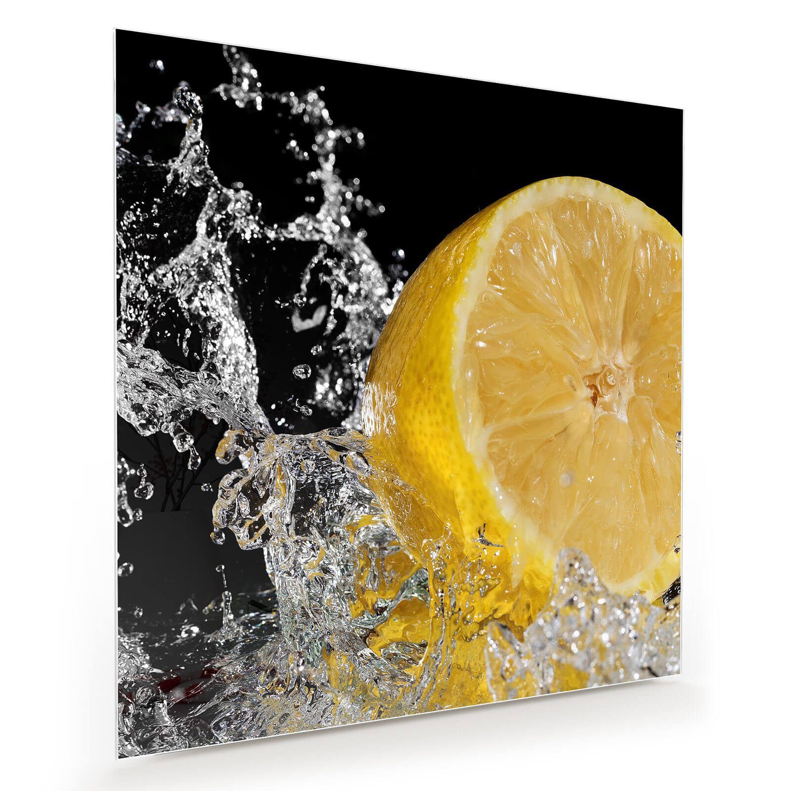 Primedeco Glasbild Wandbild Quadratisch Zitrone Auf Wassersplash Mit