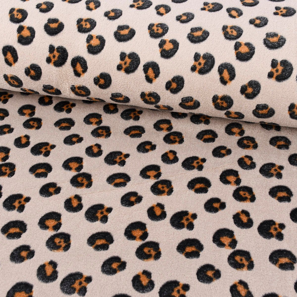 SchÖner Leben Stoff Wellness Fleece Leopardenmuster Taupe Braun
