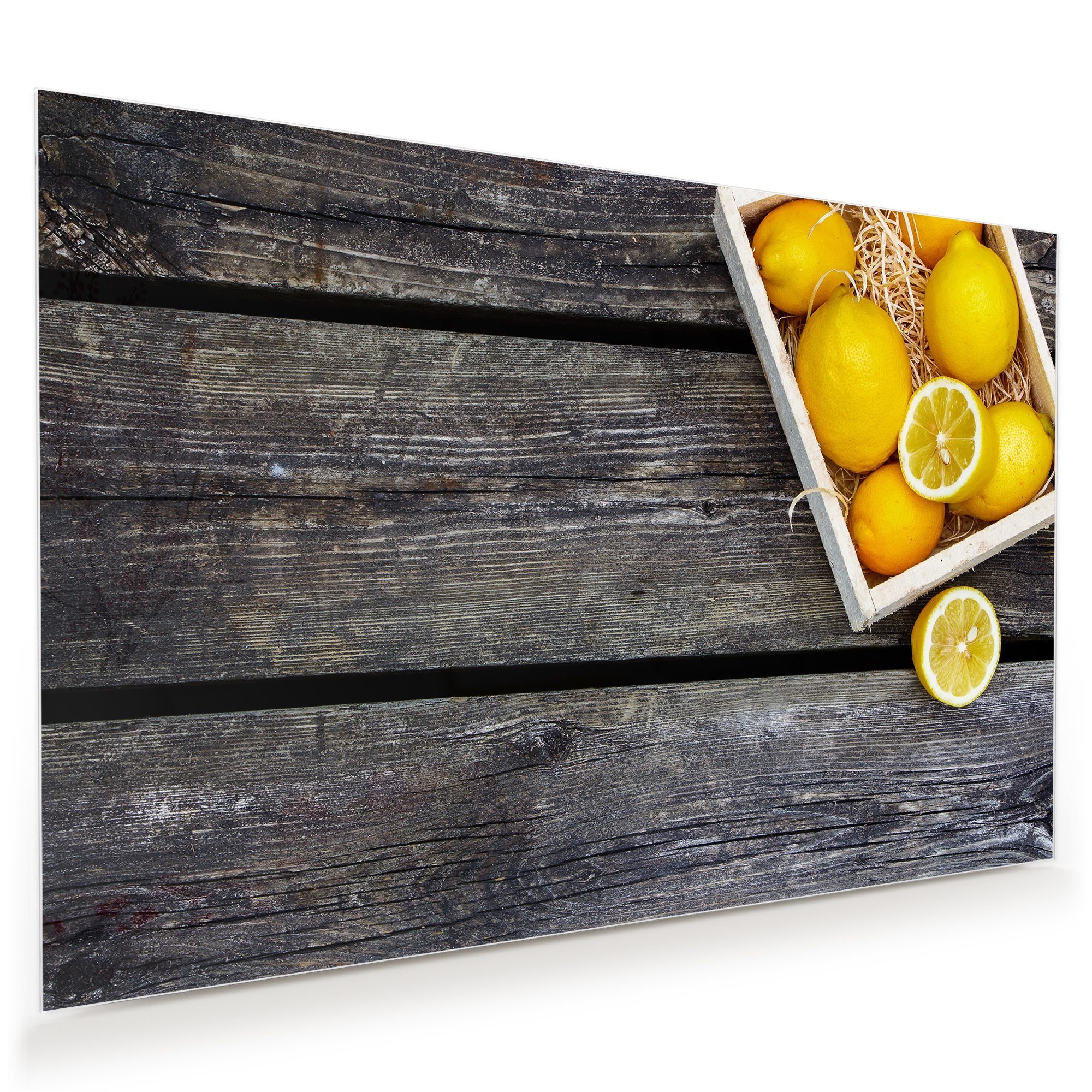 Primedeco Glasbild Wandbild Zitronen In Korb Mit Aufhängung Früchte