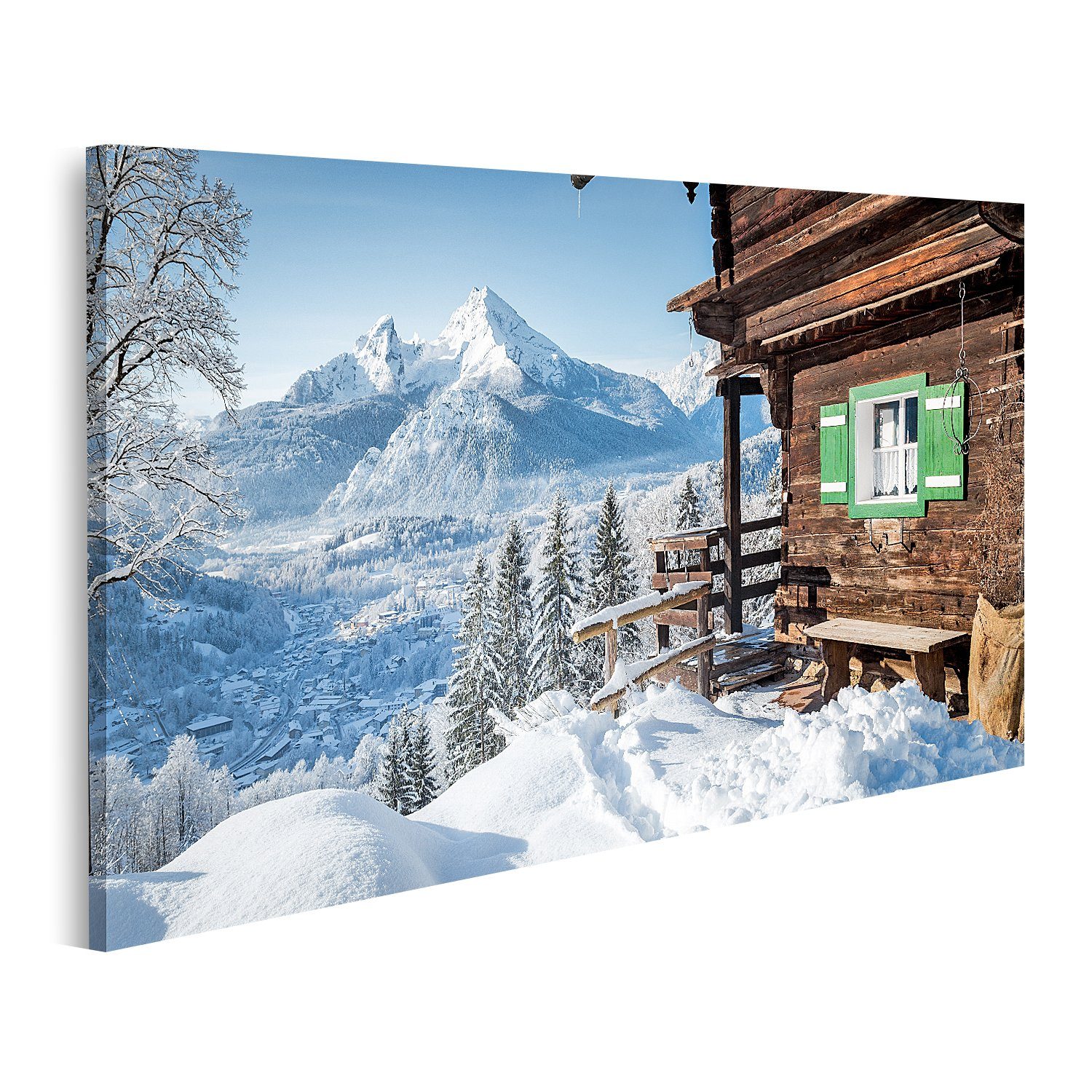 islandburner Leinwandbild Bild auf Leinwand Schöne Aussicht Traditionellen Hölzernen Berghütte M
