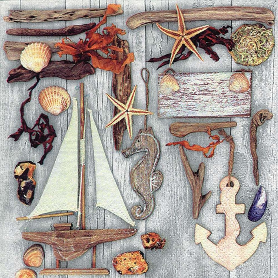 Linoows Papierserviette 20 Servietten Maritim Treibholz Und Maritime