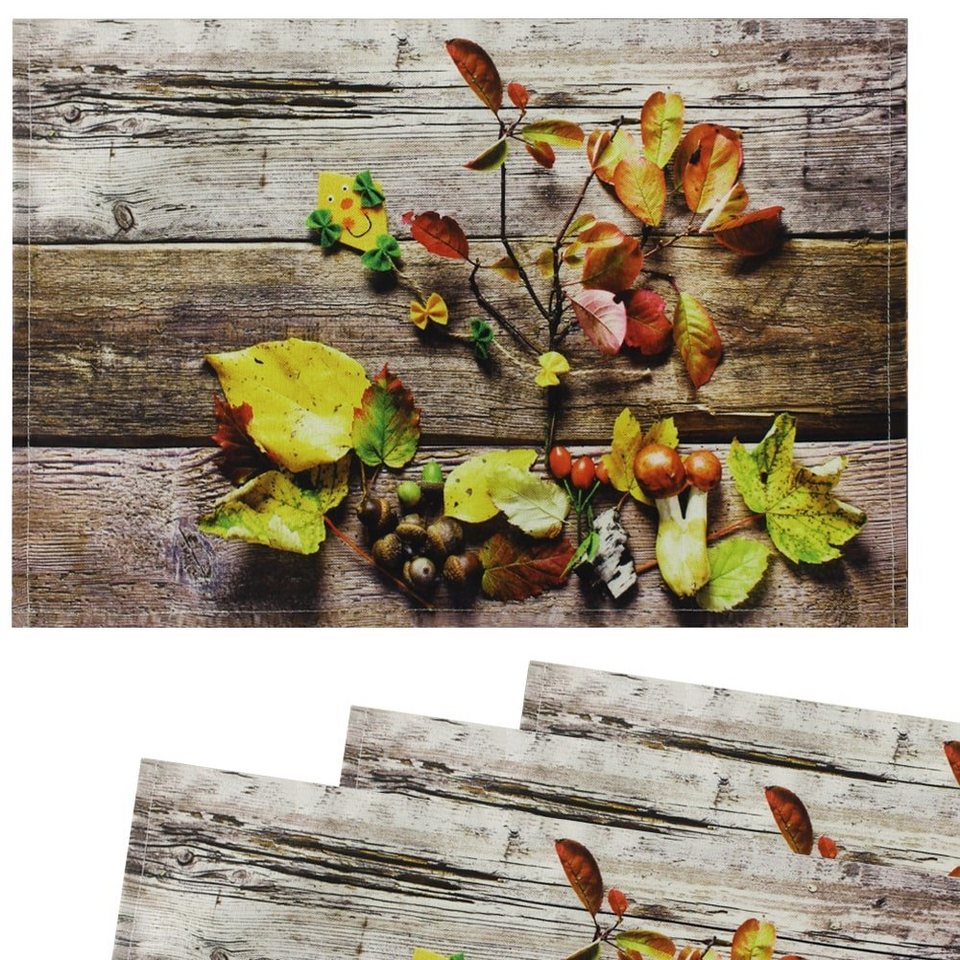 Platzset Tischsets Textil Cloth Blätter Laub Holz 4er Set 45x30 Cm